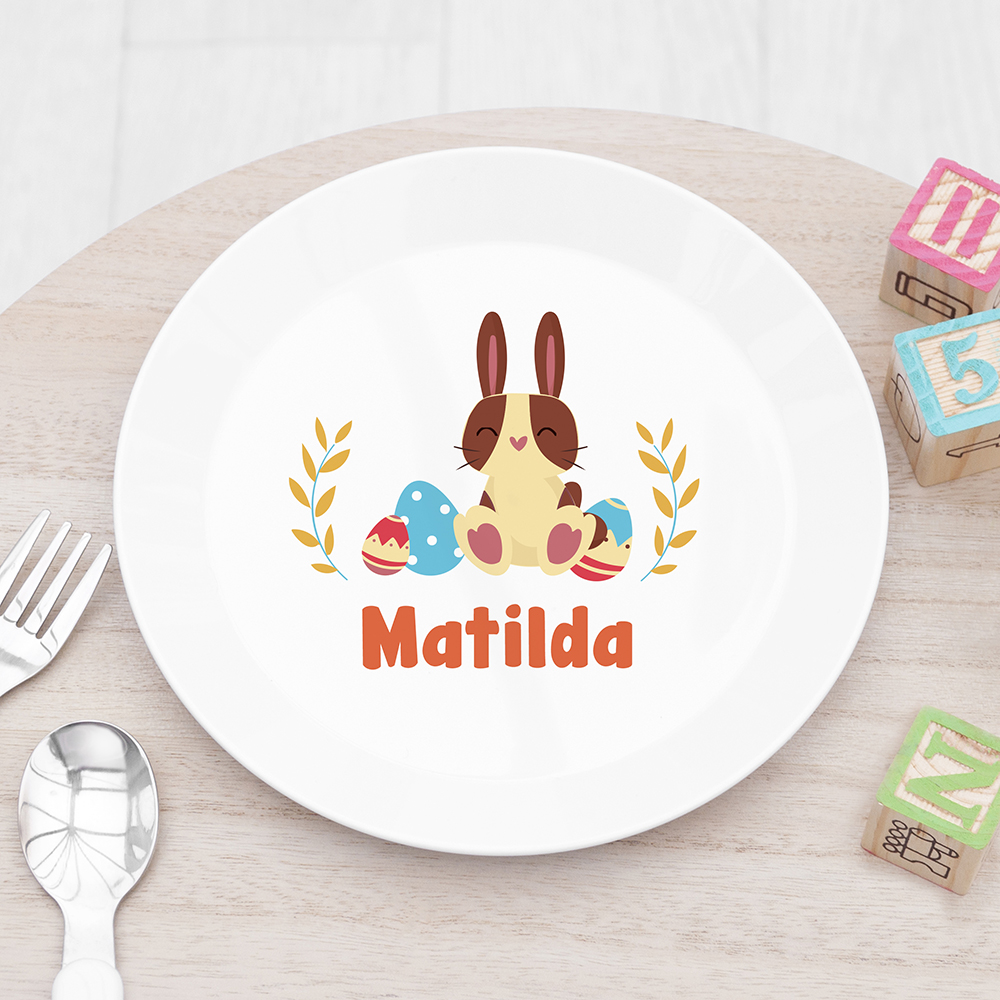 Personalised Kids Spring Bunny Plastic Plate - Gift Factory