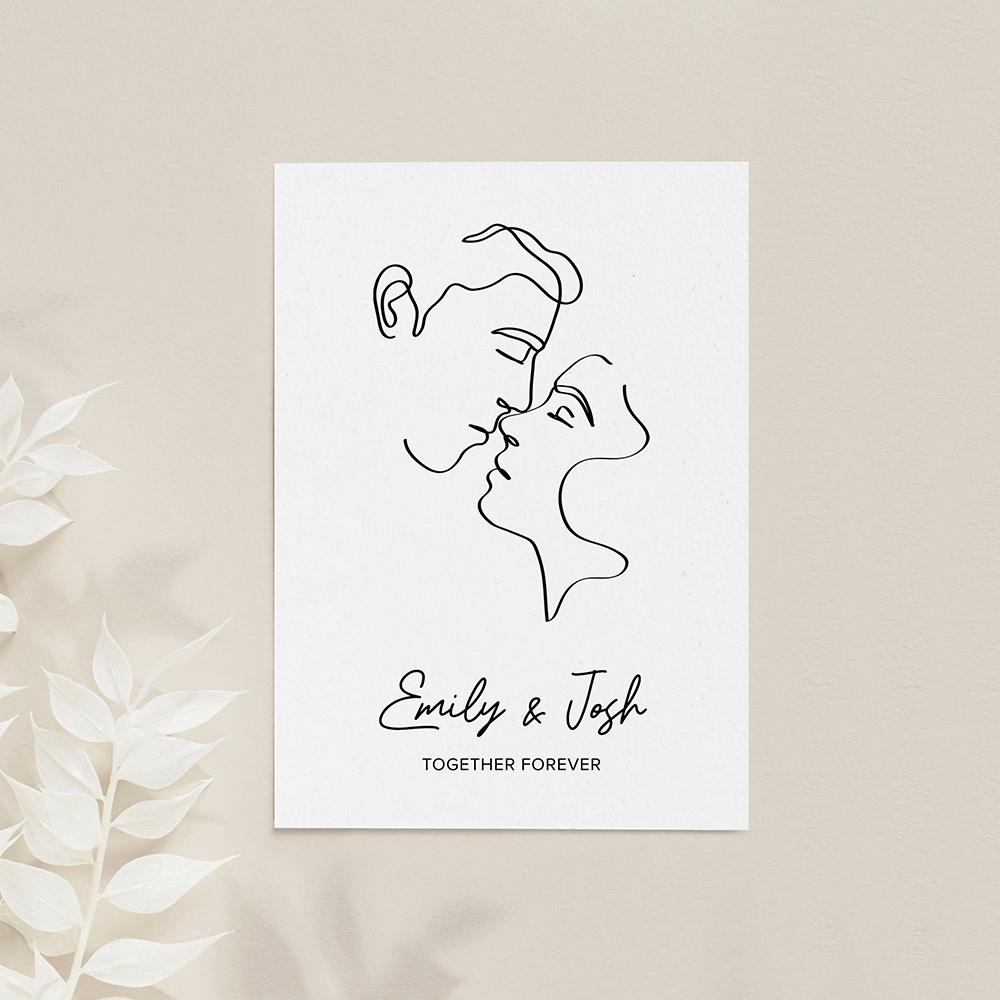 Personalised Romantic Line Art Kissing Couple Print - Gift Factory