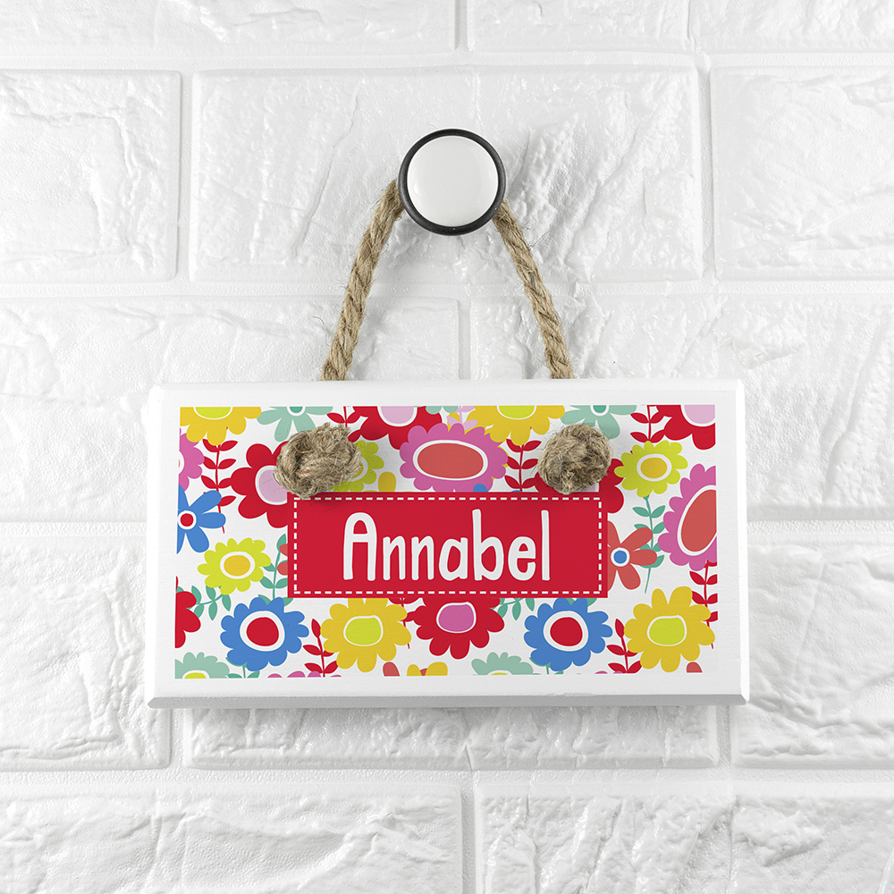 Personalised Kid's Floral White Door Sign - Gift Factory